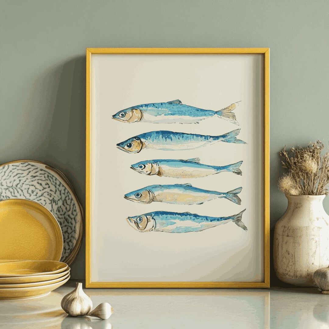 Sardines Poster – Vintage Tin Print, Retro Fish Wall Art, Colorful ...