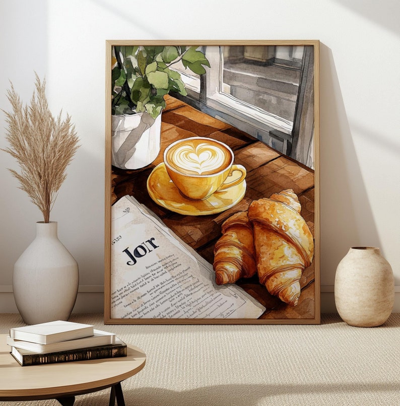 Croissant Poster – French Café Kitchen Wall Art, Coffee Bar Print ...