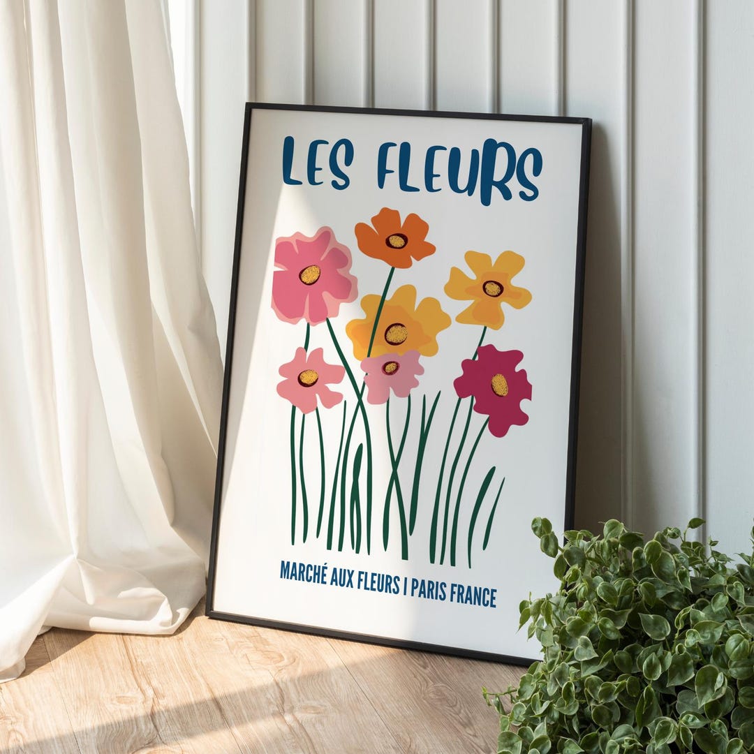 Les Fleurs Poster – Hand-drawn French Floral Art, Colorful Flower Print ...