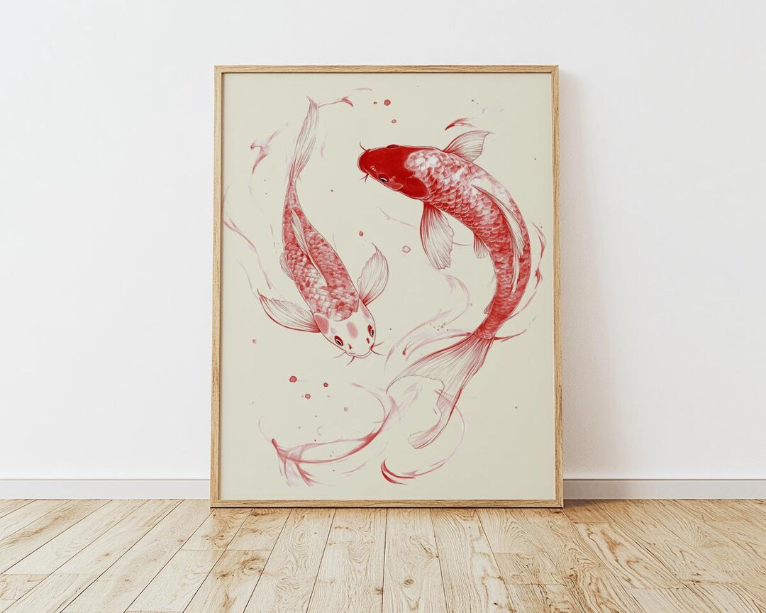 Red Koi Print, Japanese Print, Vintage Print, Printable Wall Art, Trendy Wall Art, Aesthetic ...