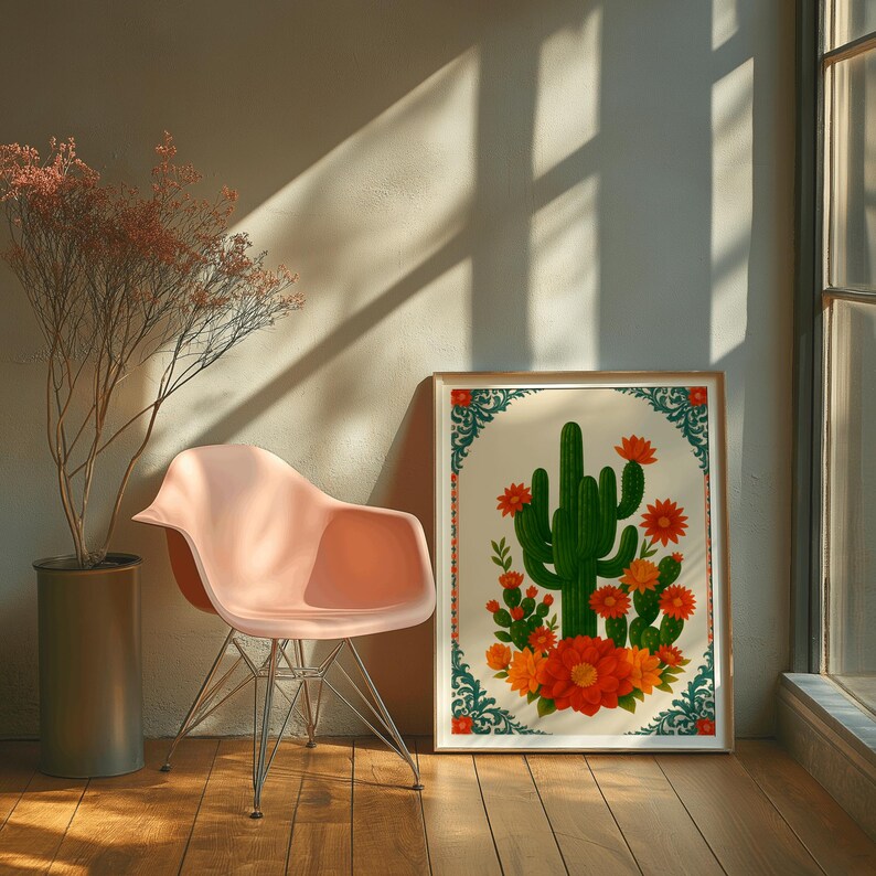 Cactus Folk Art Print: Southwestern Floral Wall Decor (digital Download ...