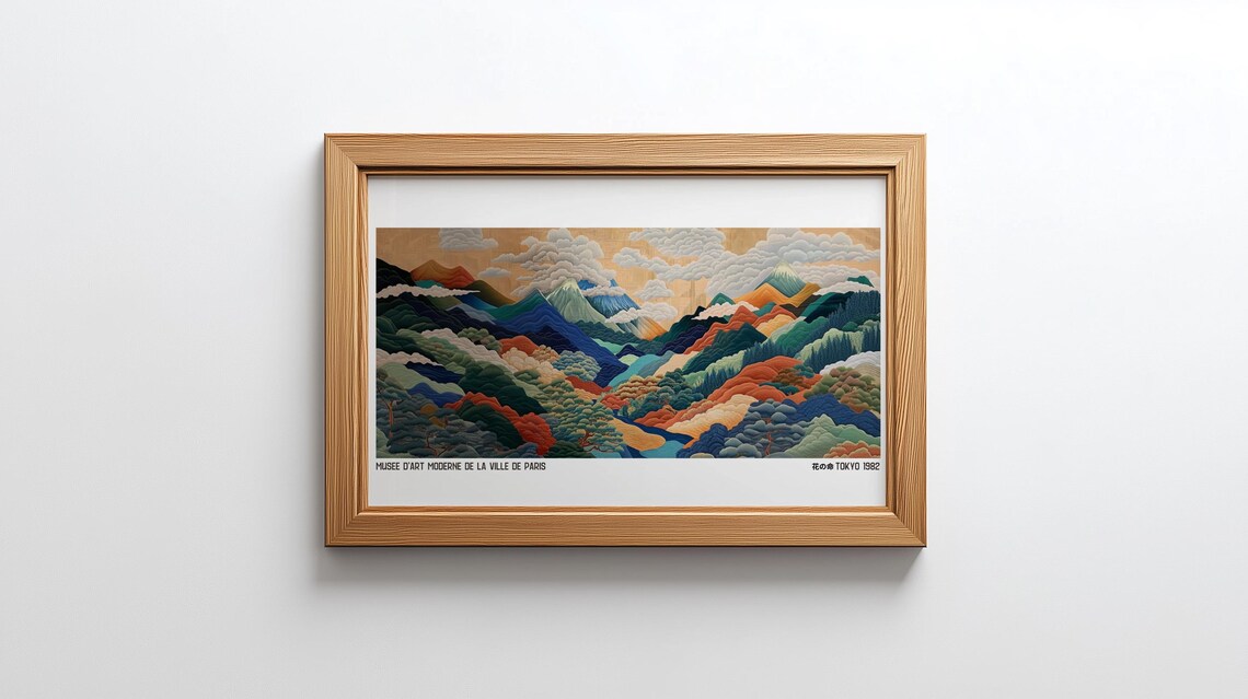 Japanese Mountainscape Art Print Poster: Abstract Polka Dot Landscape ...