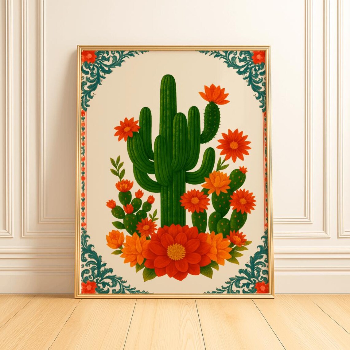 Cactus Folk Art Print: Southwestern Floral Wall Decor (digital Download ...