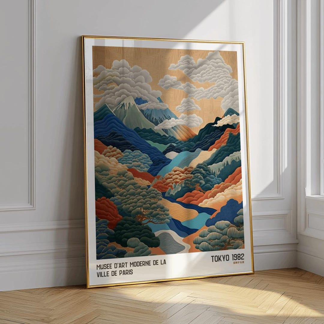 Japanese Mountain Art Print: Abstract Polka Dot Landscape (digital ...