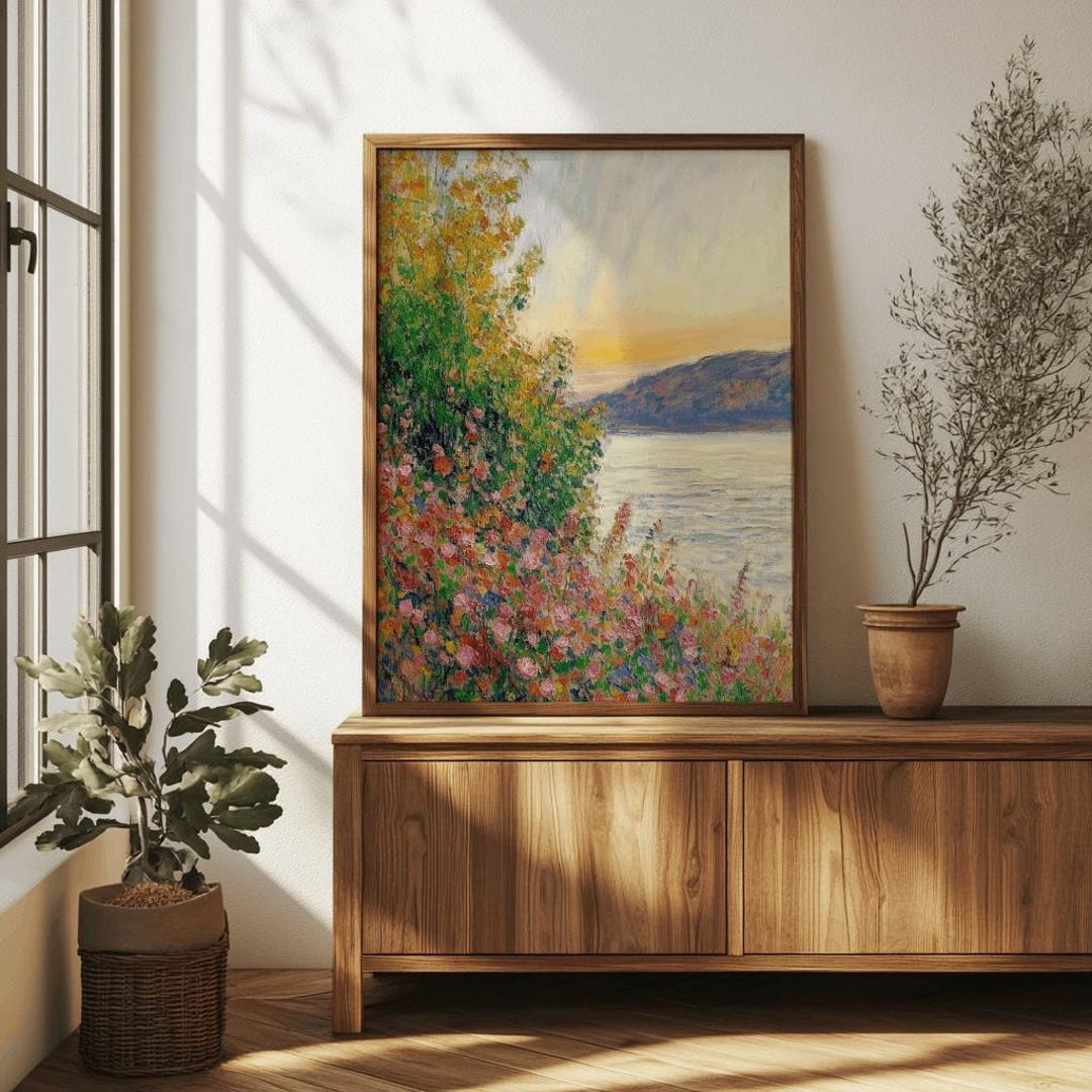 Claude Monet, Flower Beds at Vétheuil, Spring Floral Print, Poppy Field ...