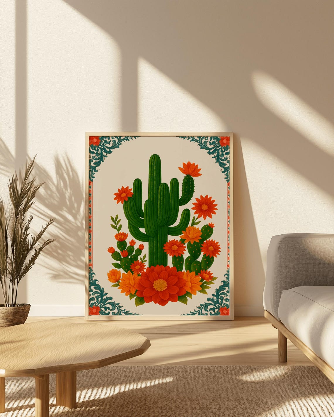 Cactus Folk Art Print: Southwestern Floral Wall Decor (digital Download ...
