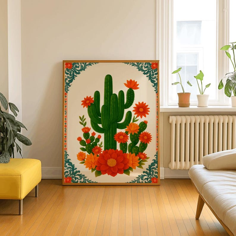 Cactus Folk Art Print: Southwestern Floral Wall Decor (digital Download ...