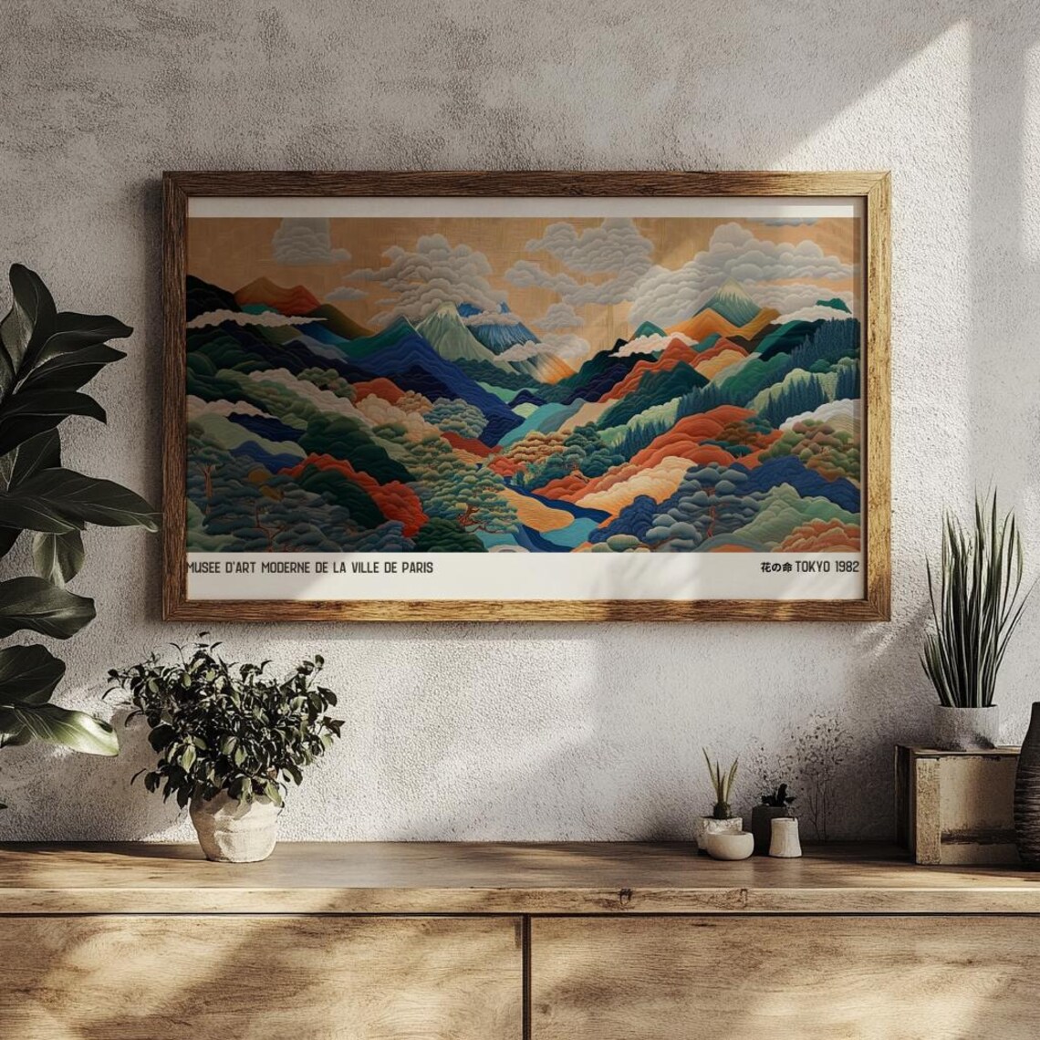 Japanese Mountainscape Art Print Poster: Abstract Polka Dot Landscape ...