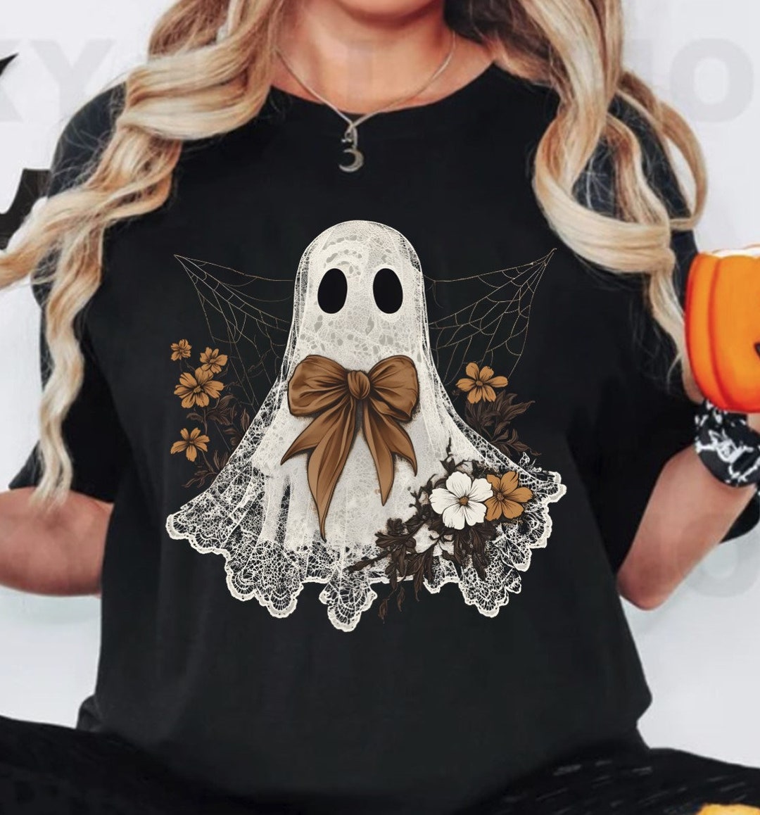 Halloween Lace Ghost Png, Spooky Coquette Png, Girly Ghost Orange Bow ...