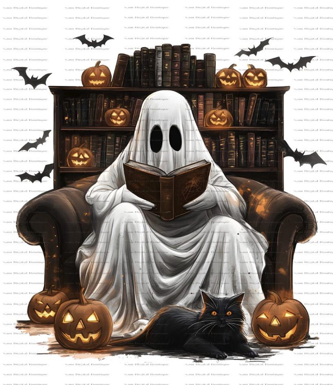 Ghost Reading Book Png, Book Lover for Png Halloween, Teacher Halloween ...