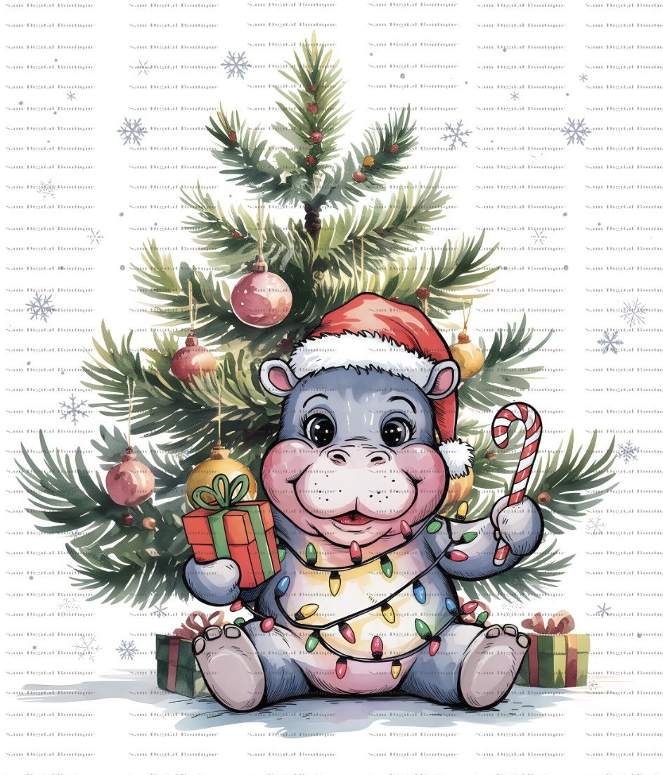 Moo Deng PNG, Hippopotamus Christmas Png, Hippo Christmas Png, Cute ...