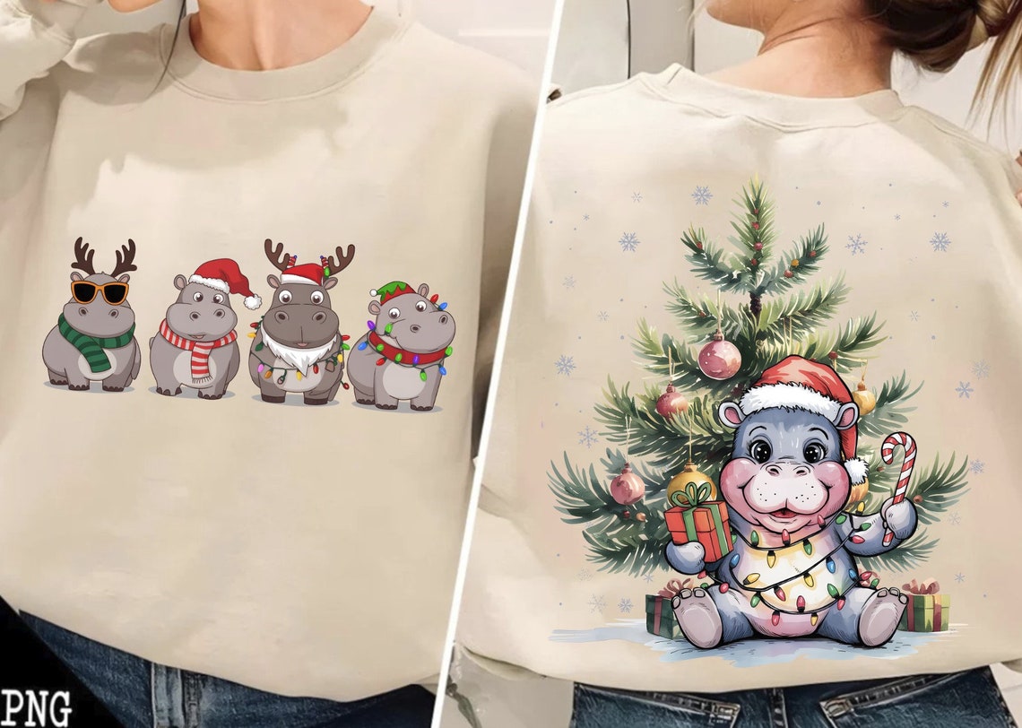 Moo Deng PNG, Hippopotamus Christmas Png, Hippo Christmas Png, Cute ...