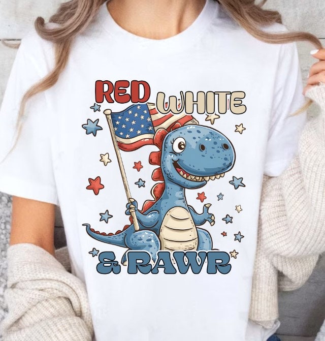 Red White and Rawr Png, American Flag PNG, Dinosaur PNG, Kids 4th of ...
