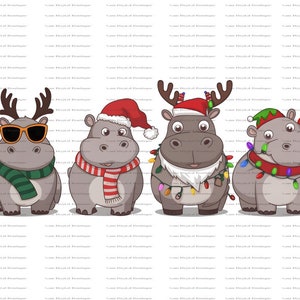 Moo Deng PNG, Hippopotamus Christmas Png, Hippo Christmas Png, Cute ...