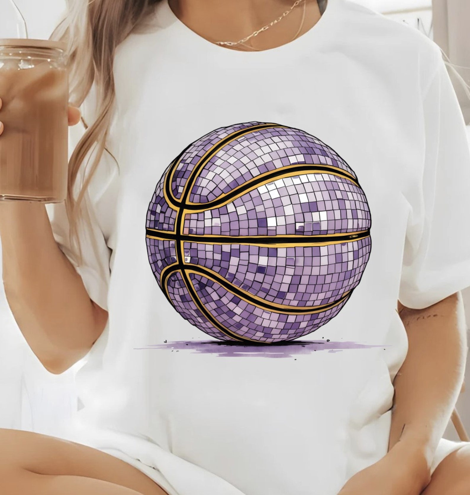 Basketball Coquette Png, Purple and Gold Glitter Basketball, Disco ...