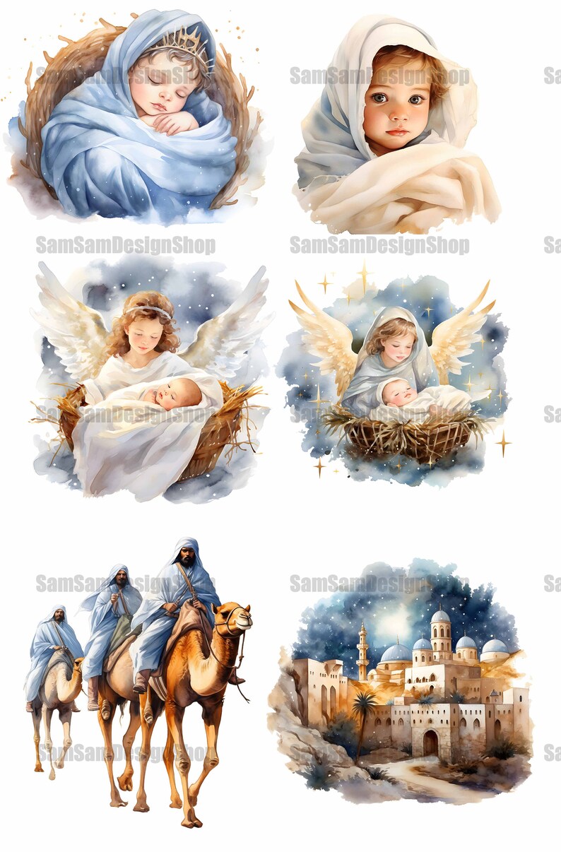 33 Nativity Scene Clipart Watercolor Bundle, Transparent PNG, Christmas ...