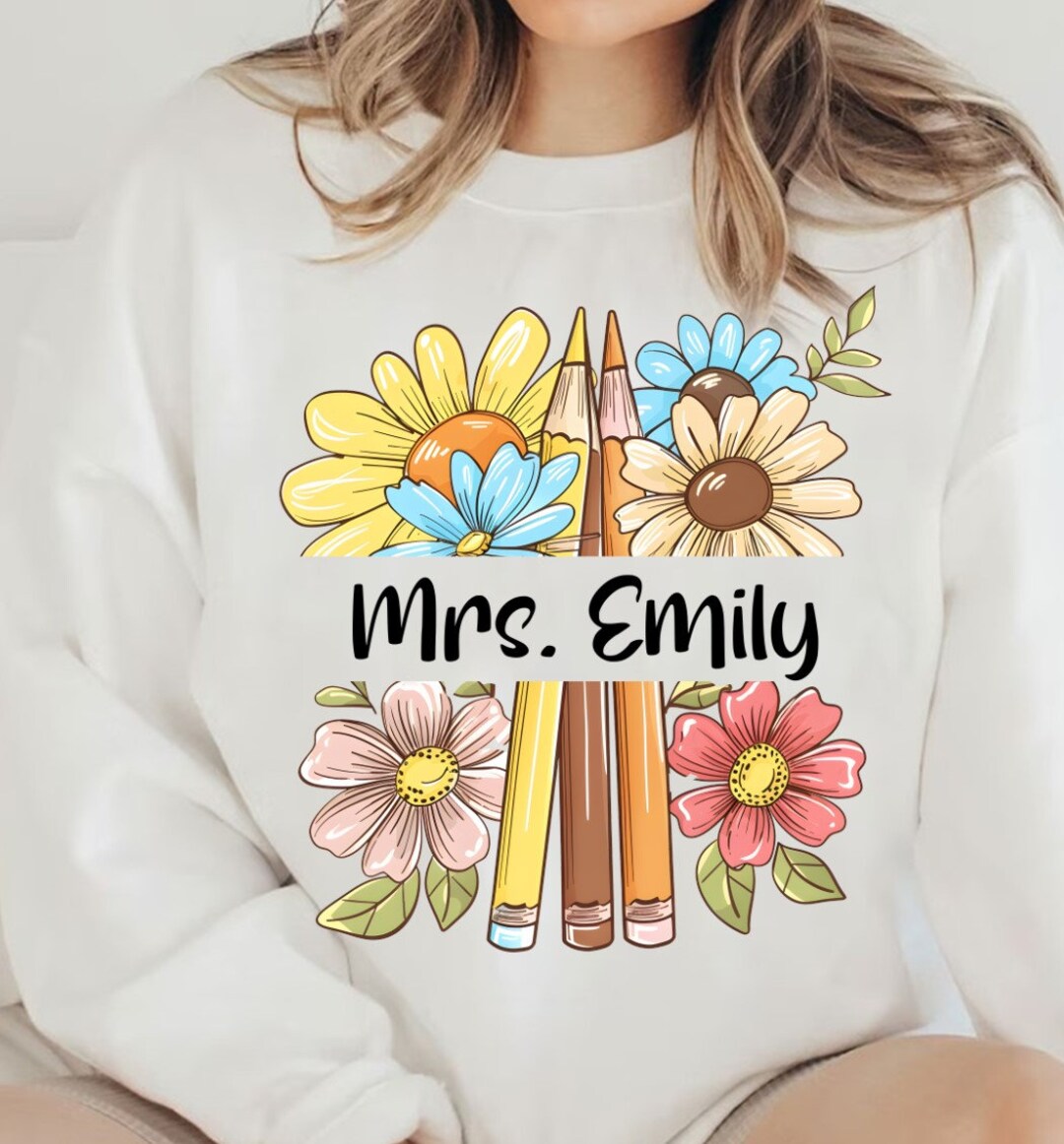 Custom Name Teacher Png, Pencil Flower Name Frame Png, , Personalized ...