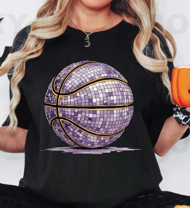 Basketball Coquette Png, Purple and Gold Glitter Basketball, Disco ...