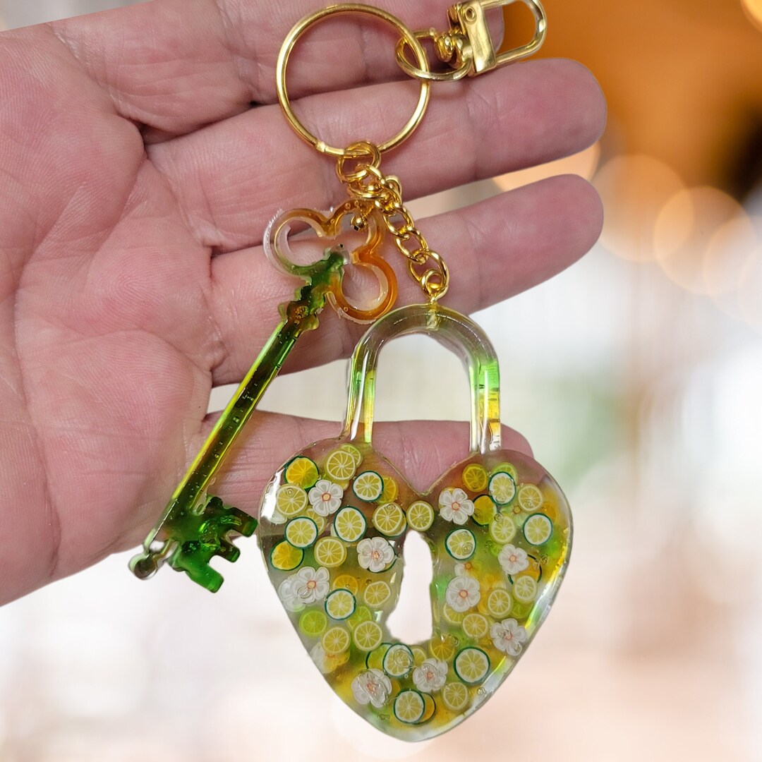 Resin Keyring Keychain Italian Style Love Lock and Key. Handmade Clip ...