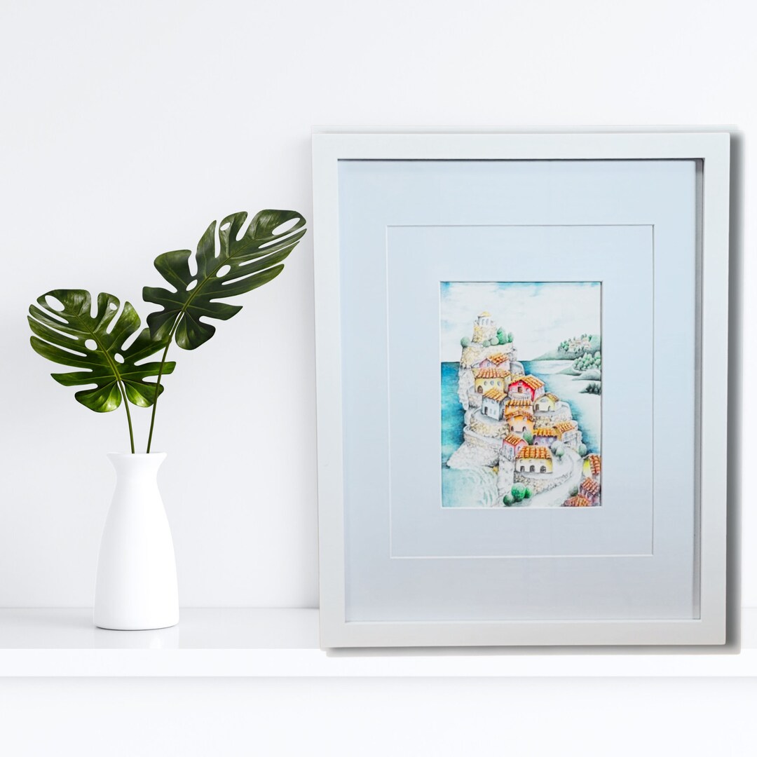 Framed Wall Art. Original Italian Theme Wall Art, Colored Pencil ...