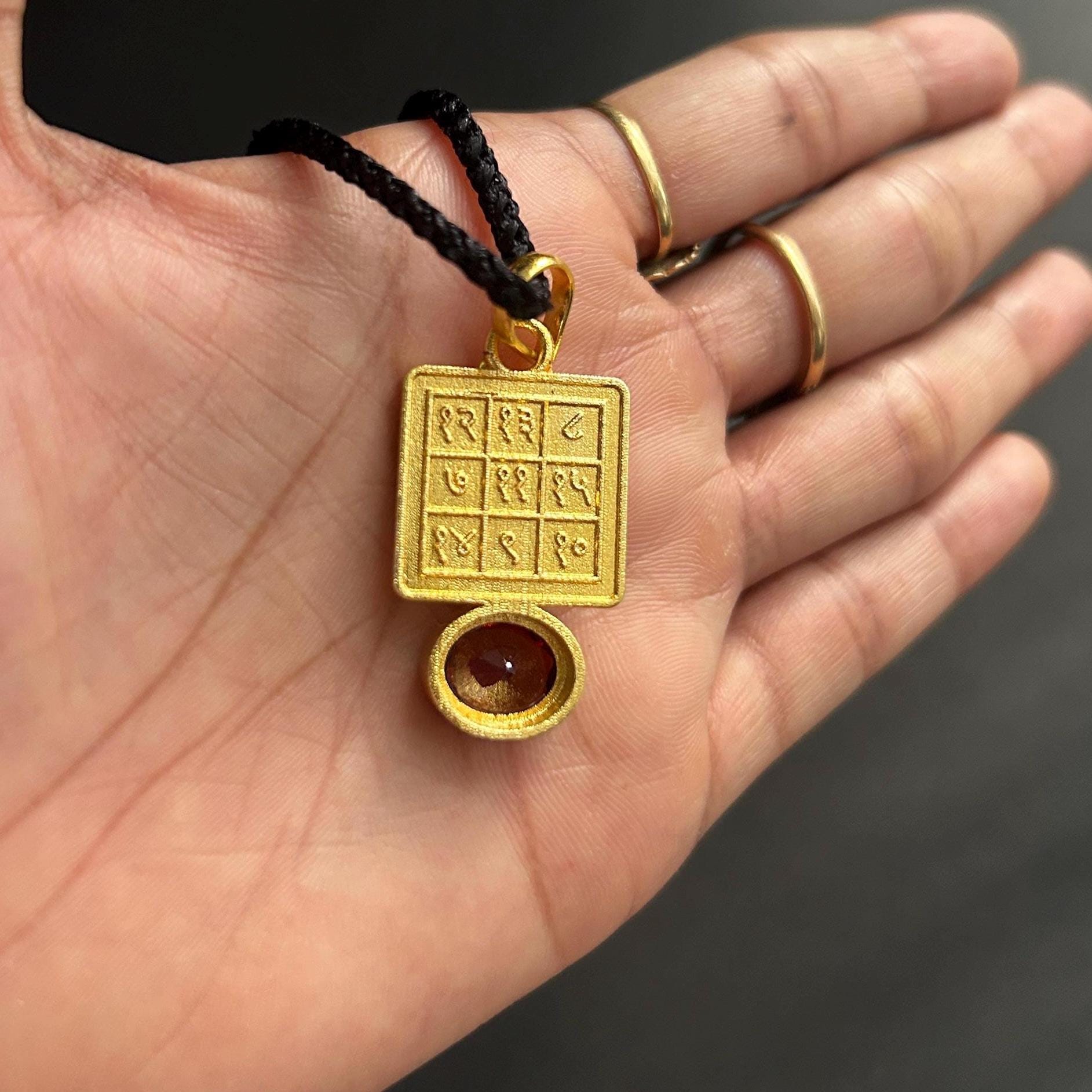 Rahu Yantra Pendant With Hessonite Stone | Rahu Mantra Kavach Amulet ...