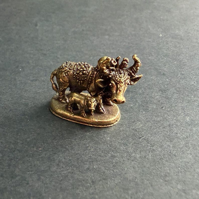 Brass Cow and Calf Statue, Sacred Kamdhenu Idol, Home Decor, Vastu ...