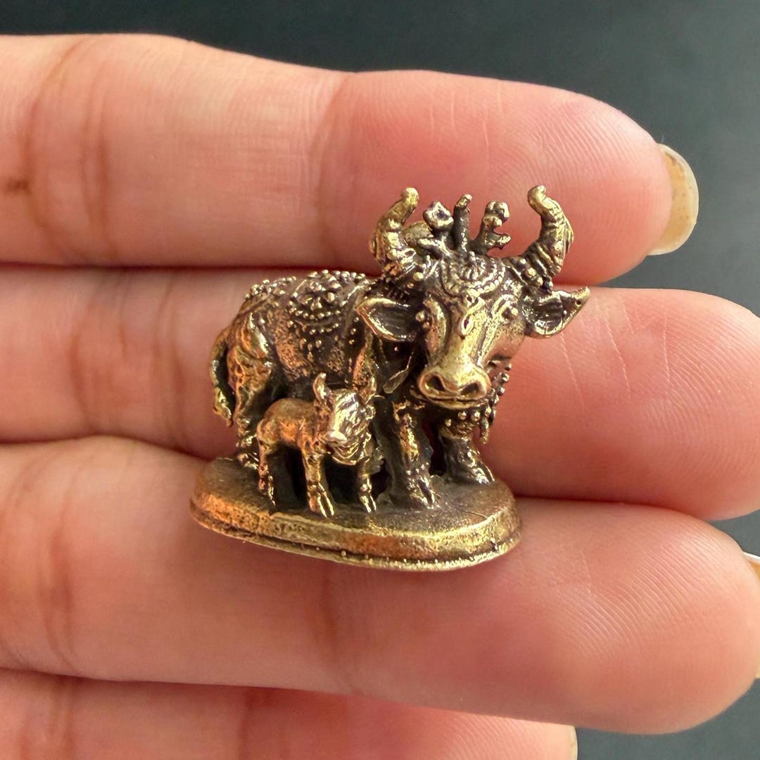 Brass Cow and Calf Statue, Sacred Kamdhenu Idol, Home Decor, Vastu ...