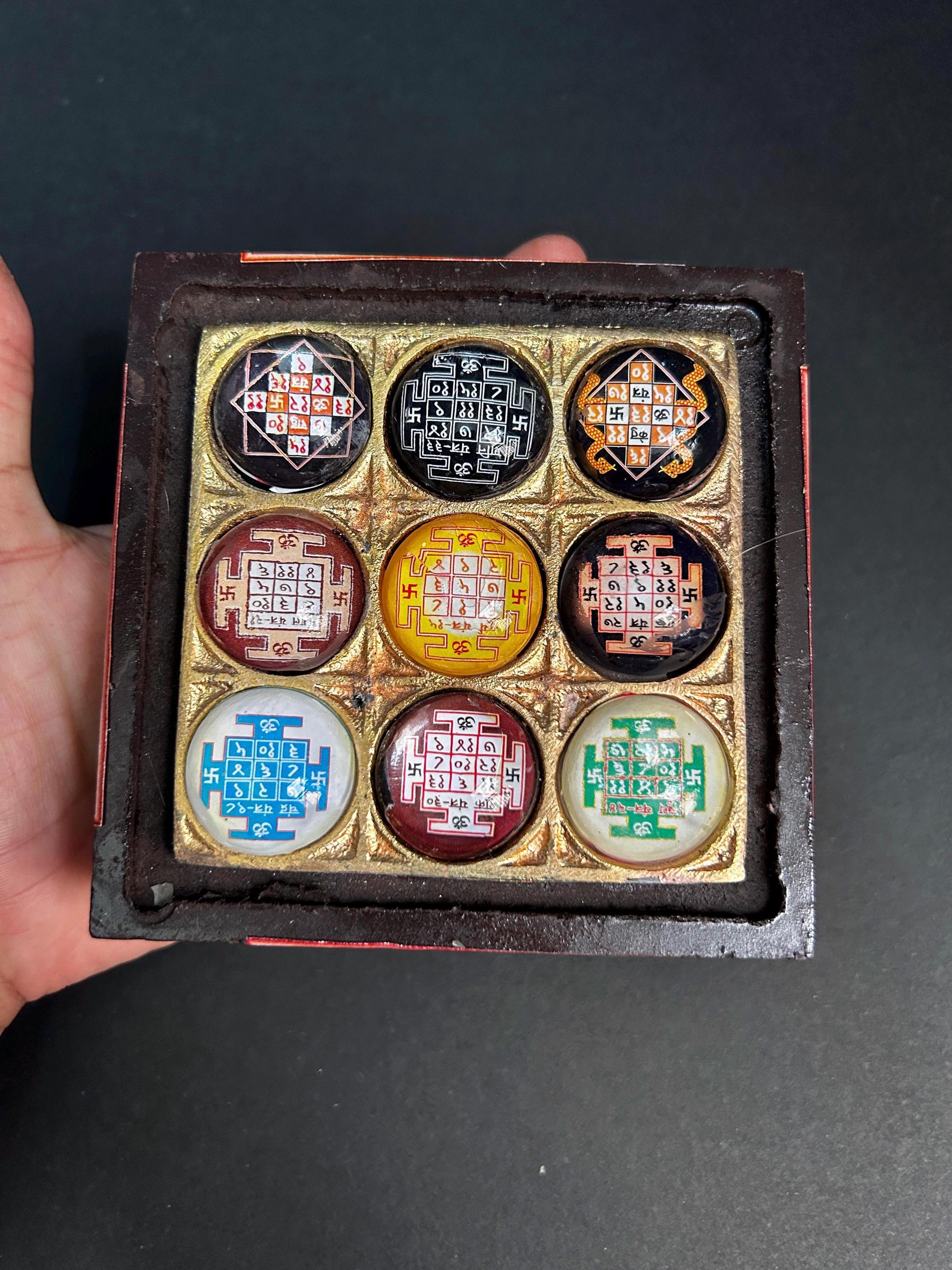 Navagraha Crystal Yantra on Wooden Chowki | Nine Planet Healing Stone ...