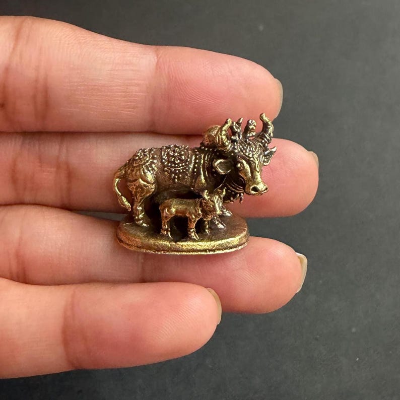 Brass Cow and Calf Statue, Sacred Kamdhenu Idol, Home Decor, Vastu ...