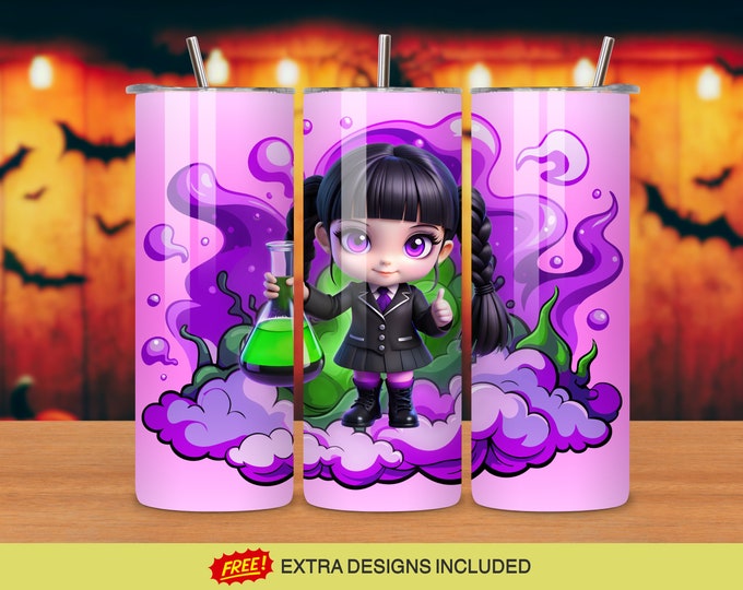 Wednesday Addams Inspired Gothic Tumbler Wrap PNG - 20oz Skinny ...