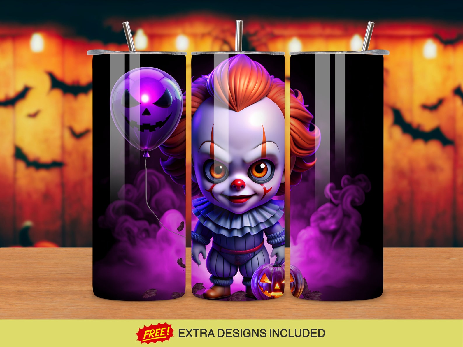 Halloween Pennywise Tumbler Wrap PNG 20oz Skinny Straight 9.3x8.2 In ...
