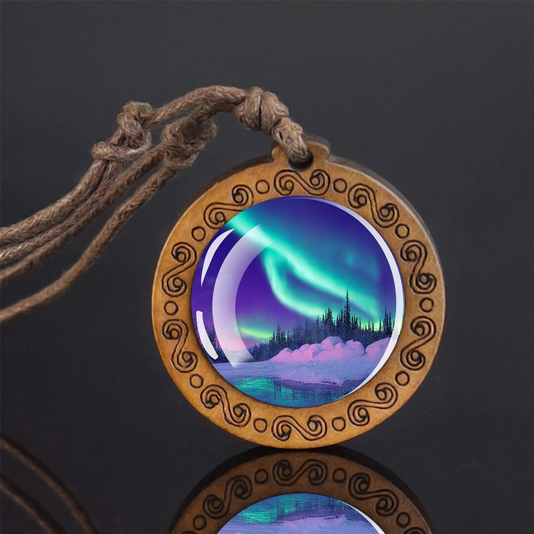 Luminous Aurora Borealis Wooden Necklace - Northern Light Jewelry ...