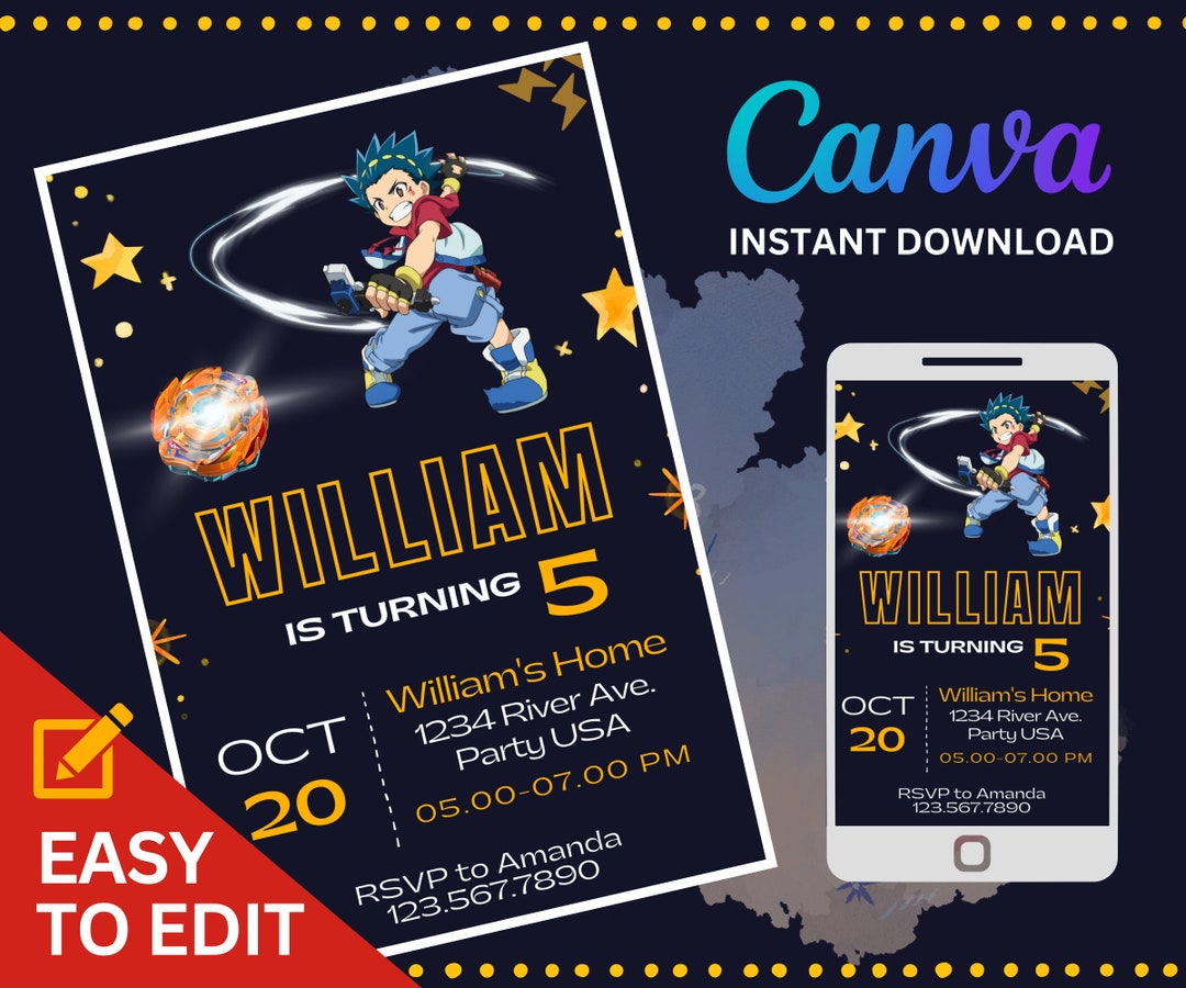 Editable Beyblade Birthday Invitation Template Printable - Etsy