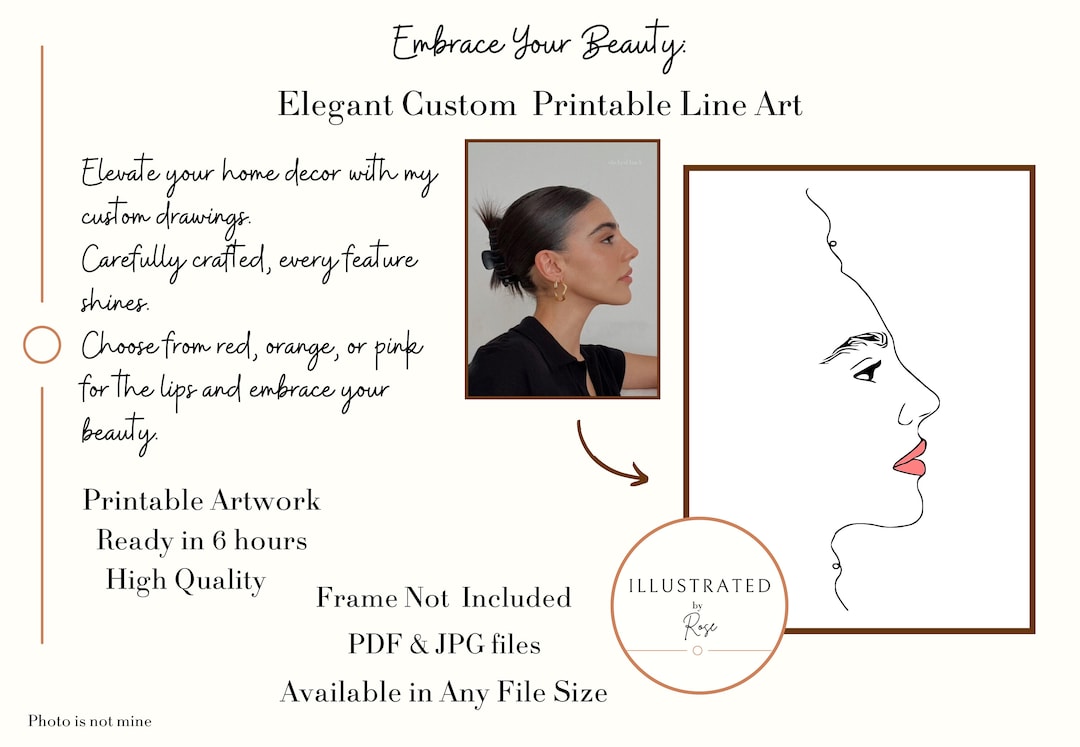 Custom Line Art Portrait | Printable Art | Personalized Minimalist Wall ...