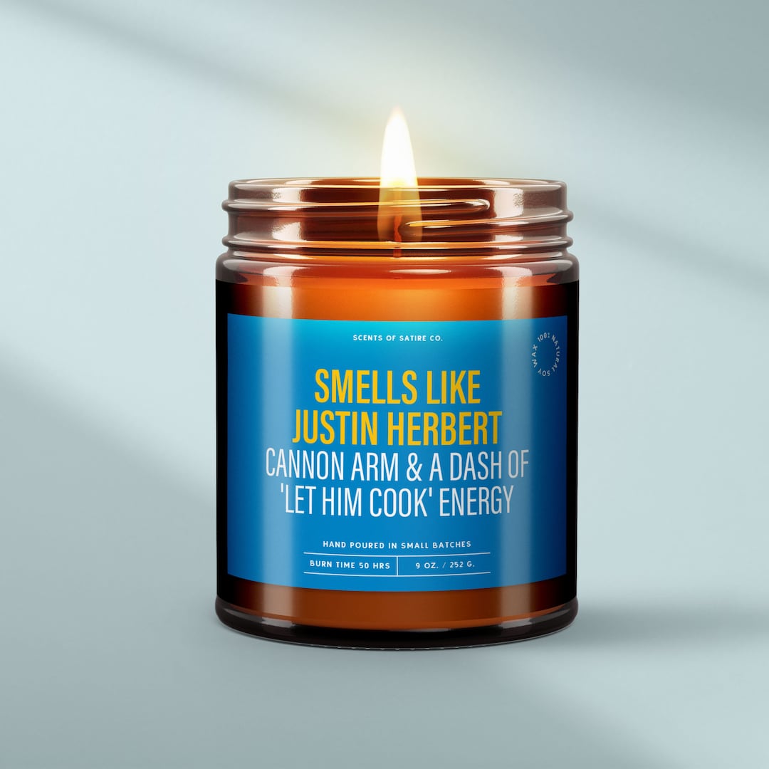 Smells Like Justin Herbert Candle, Funny Football Candle, Sports Gift ...