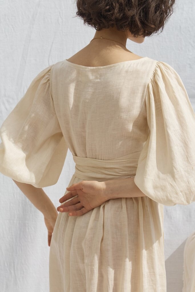 Linen Midi Wrap Dress, Long Summer Dress, Linen Beach Dress, Bridesmaid ...