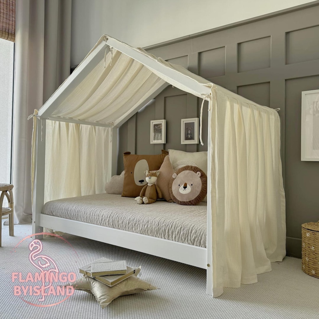 Linen Canopy Bed Curtains for Kid House, Bed Canopies for Kids Toddler ...