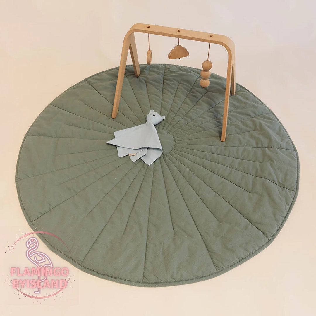 Linen Baby Two-sided Play Mat, Quilted Linen Baby Play Rug, Tummy Time ...