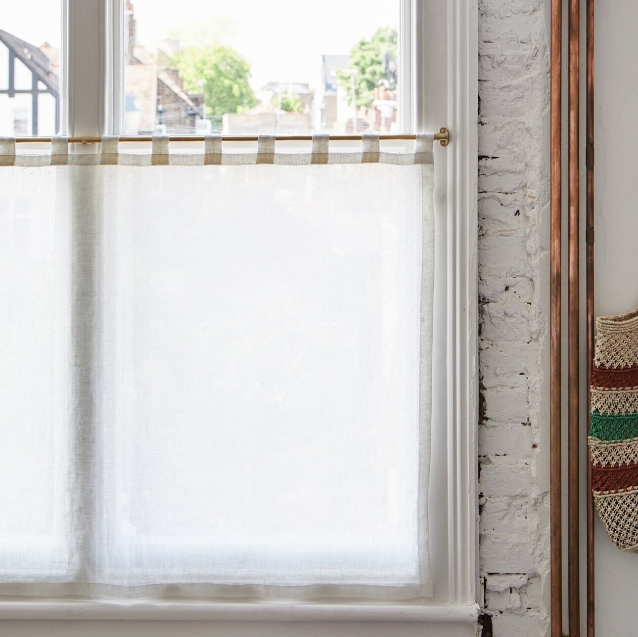 Pure Linen Cafe Curtain Panel, White Linen Bistro Curtain, White Linen ...