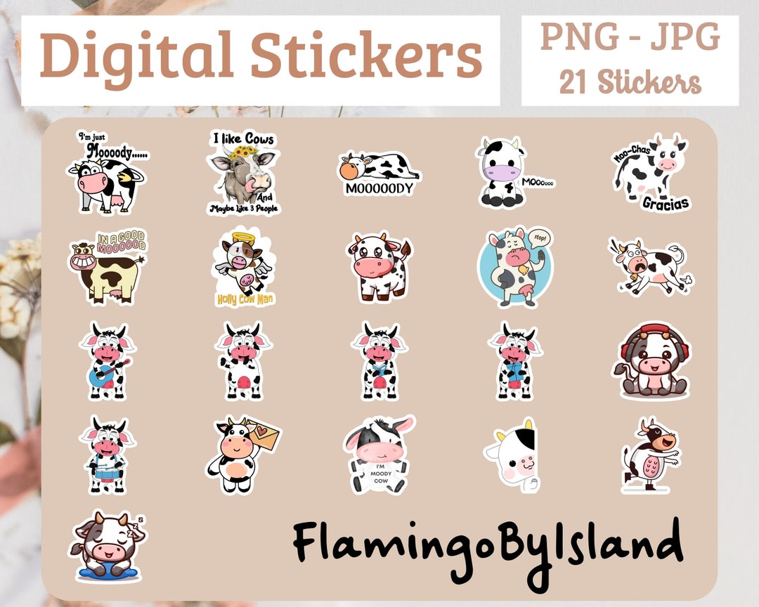 Funny Cows Cut Digital Sticker, Files JPG and PNG Printable, 21 ...