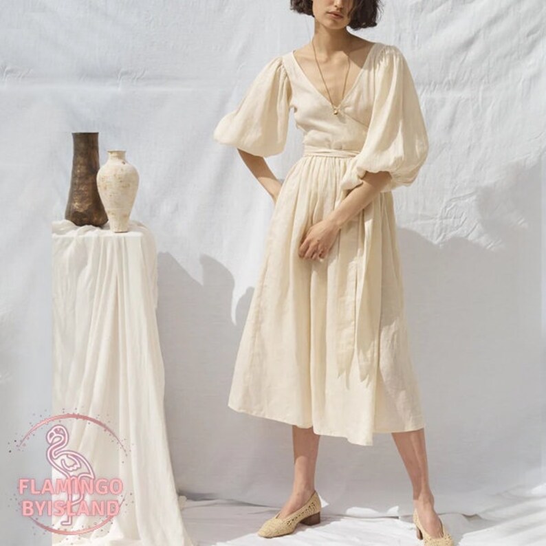 Linen Midi Wrap Dress, Long Summer Dress, Linen Beach Dress, Bridesmaid ...