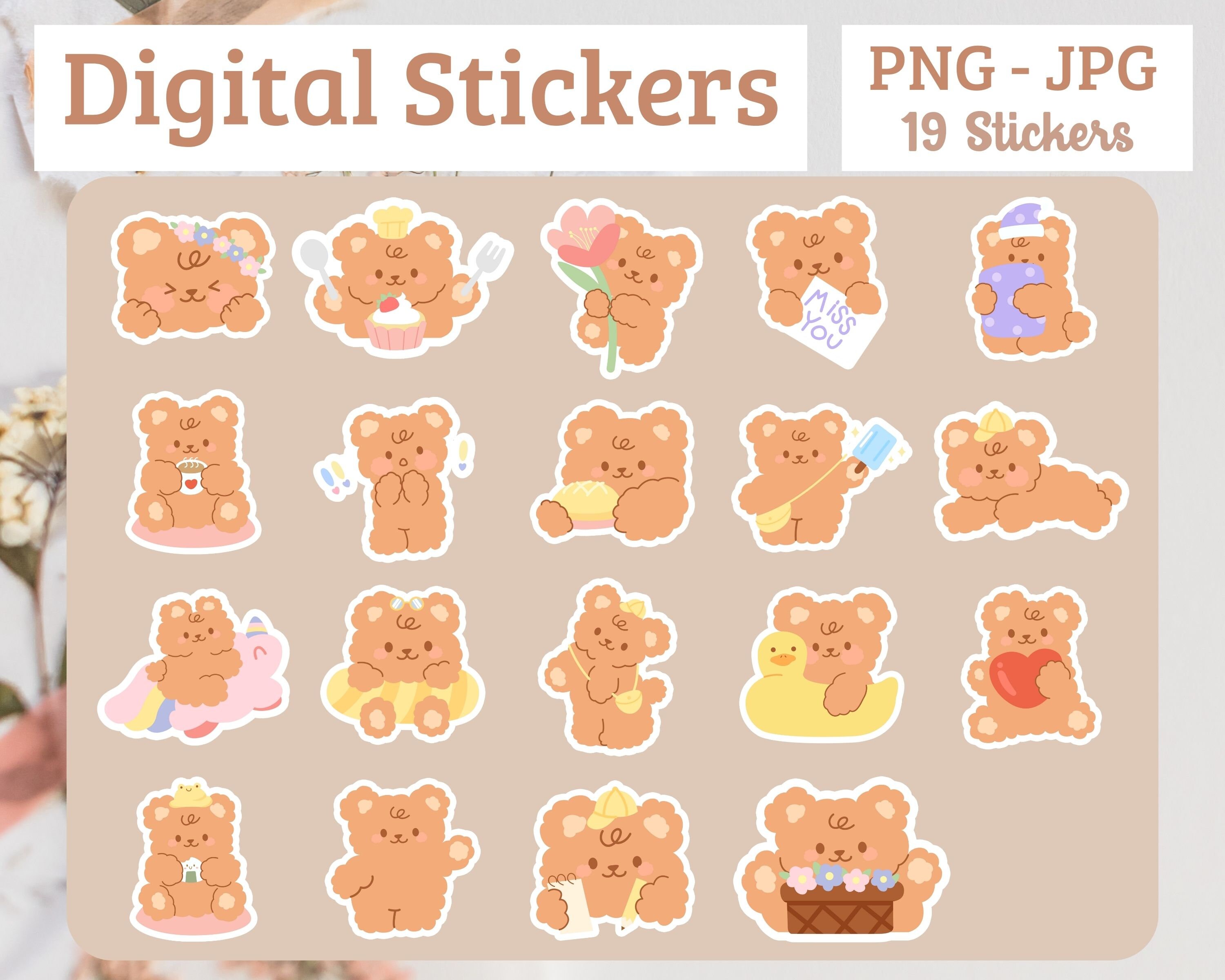 Cute Kawaii Bear Cut Digital Sticker, Files JPG and PNG Printable, 19 ...