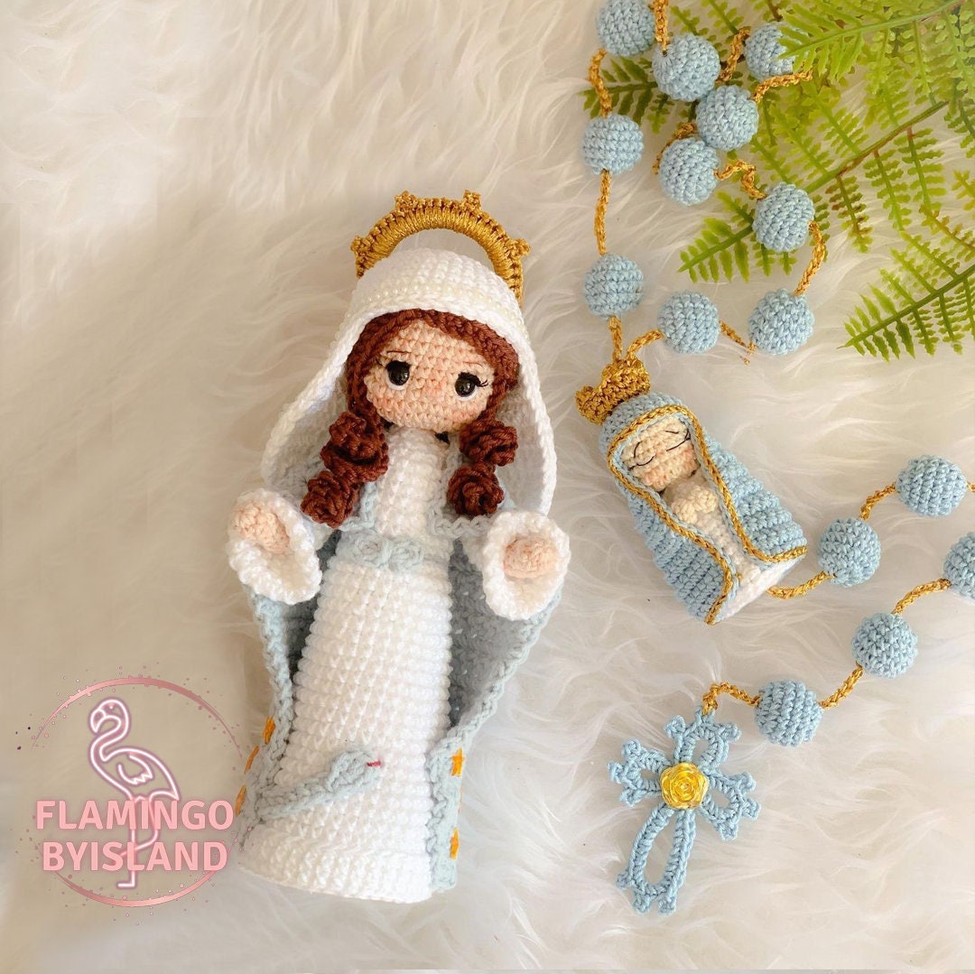Crochet Mother Mary With Rosary, Crochet Blessed Virgin Mary, Holy Mary ...