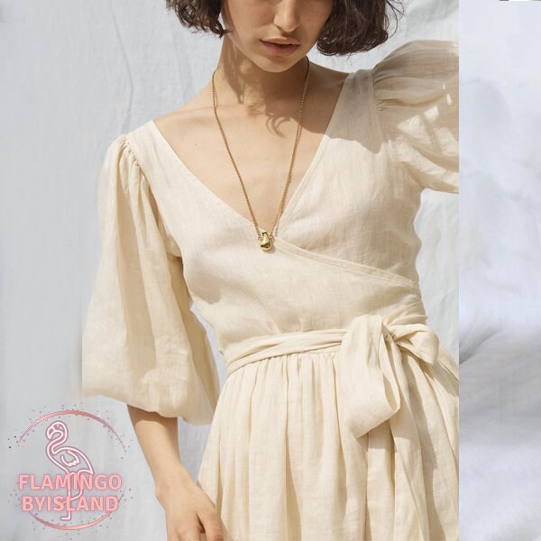 Linen Midi Wrap Dress, Long Summer Dress, Linen Beach Dress, Bridesmaid ...