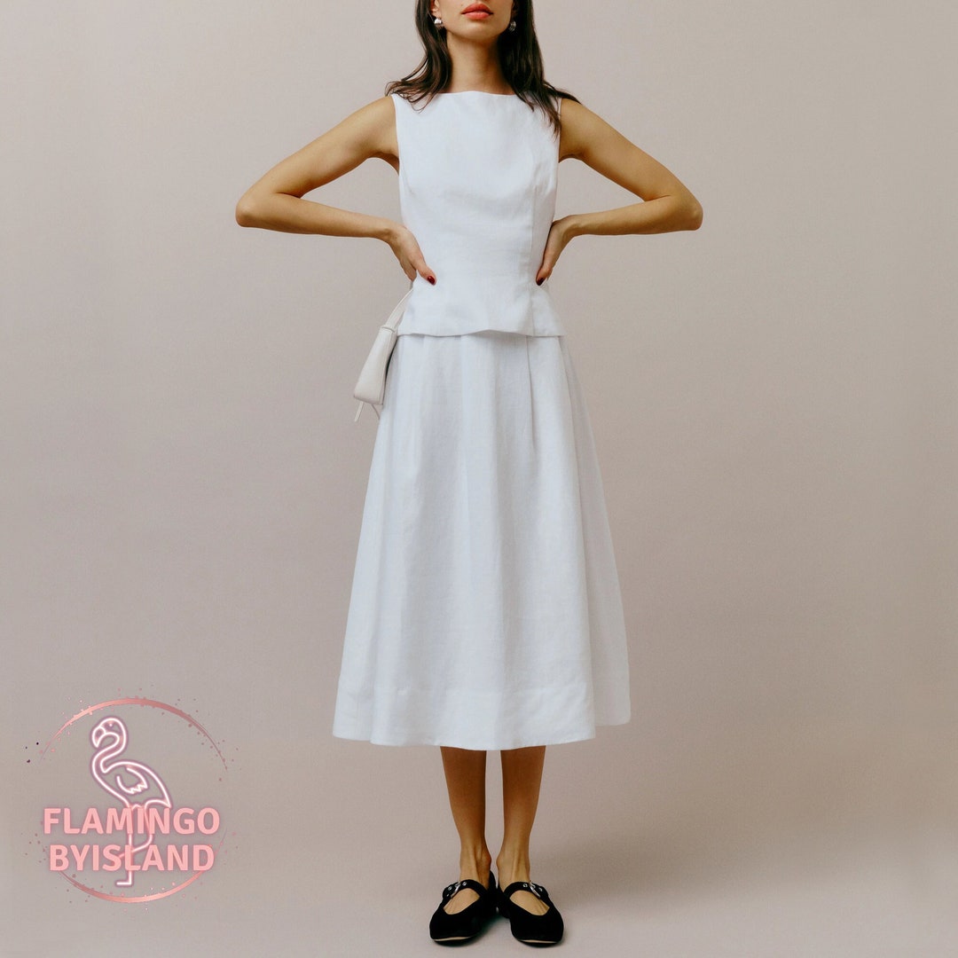Linen Tank Top and Midi Skirt, Top With Boat Neckline, Minimal Linen ...