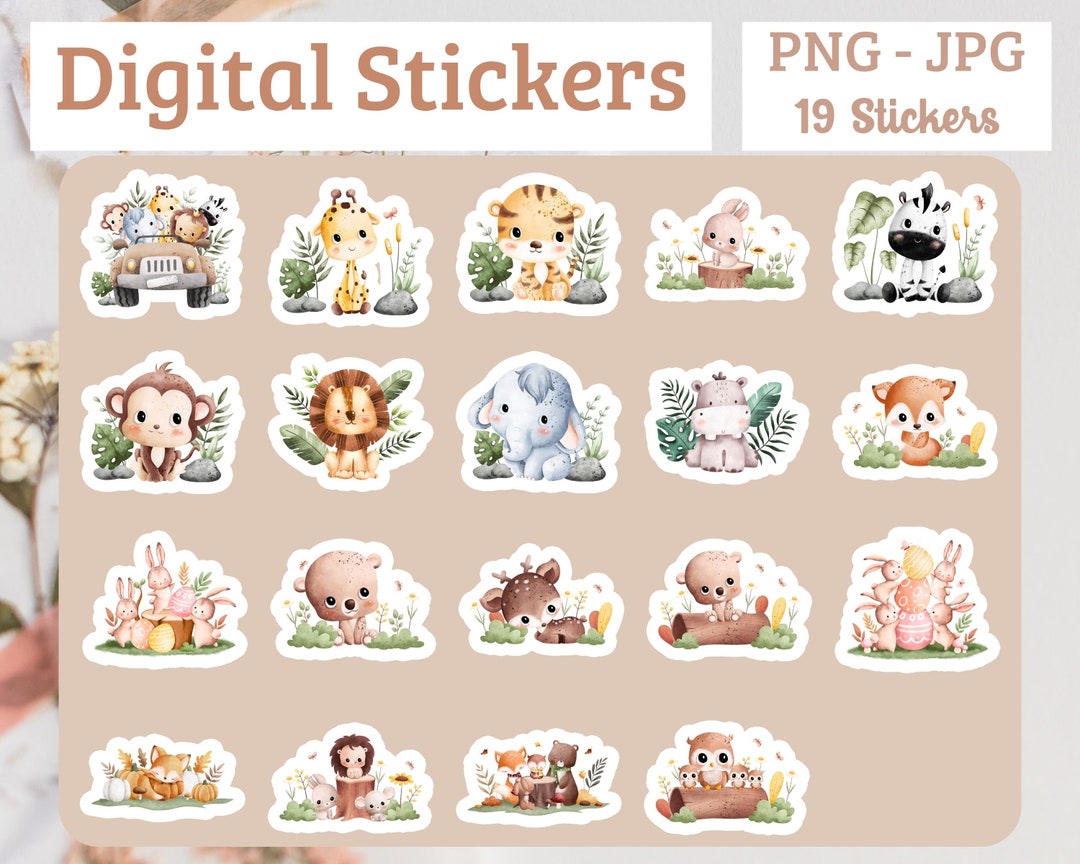 Cute Wildlife Cut Digital Sticker Animals Sticker Files JPG - Etsy