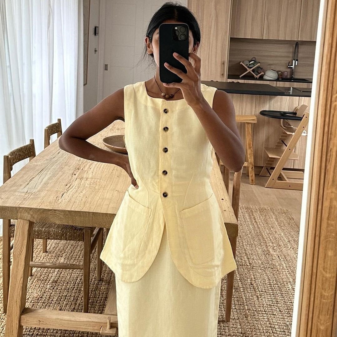 Linen Vest and Long Skirt, Linen Two Piece Set, Soft Maxi Skirt for ...