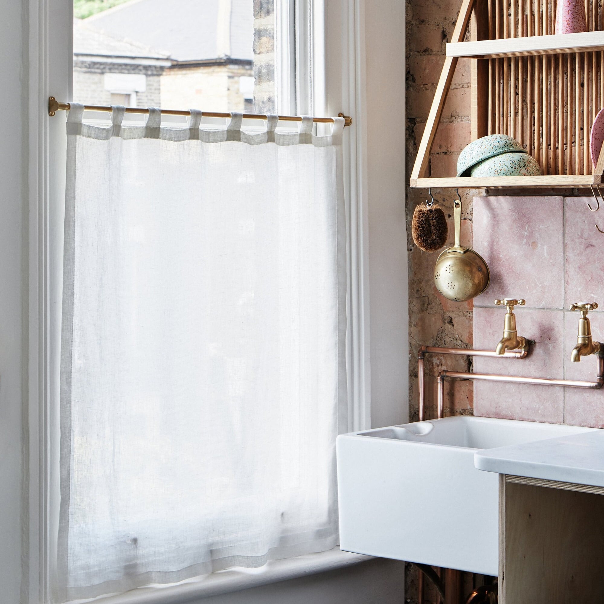 Pure Linen Cafe Curtain Panel, White Linen Bistro Curtain, White Linen ...