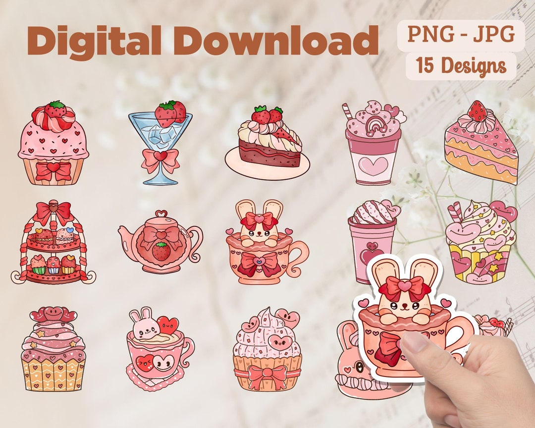 Cute Foodie Cut Digital Sticker, Files JPG and PNG Printable, 15 ...