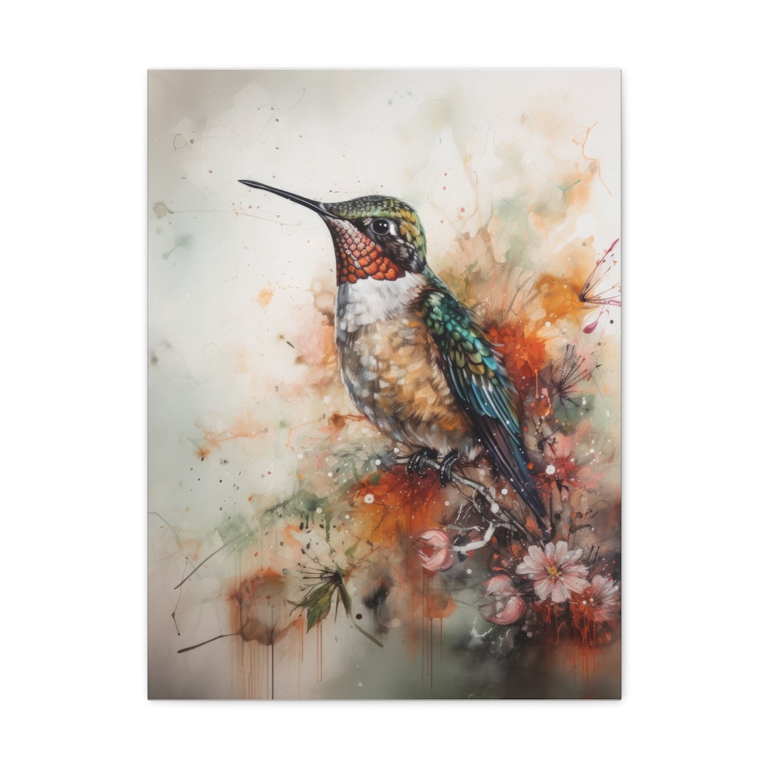 Hummingbird Canvas Art Print, Bird Painting, Bird Wall Art, Bird ...